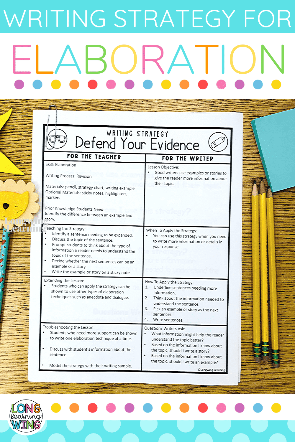 Writing Strategy For Elaboration - Longwing Learning I ELA Worksheets ...