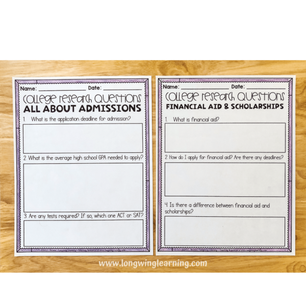 College Week Activities For Elementary - Longwing Learning I ELA ...