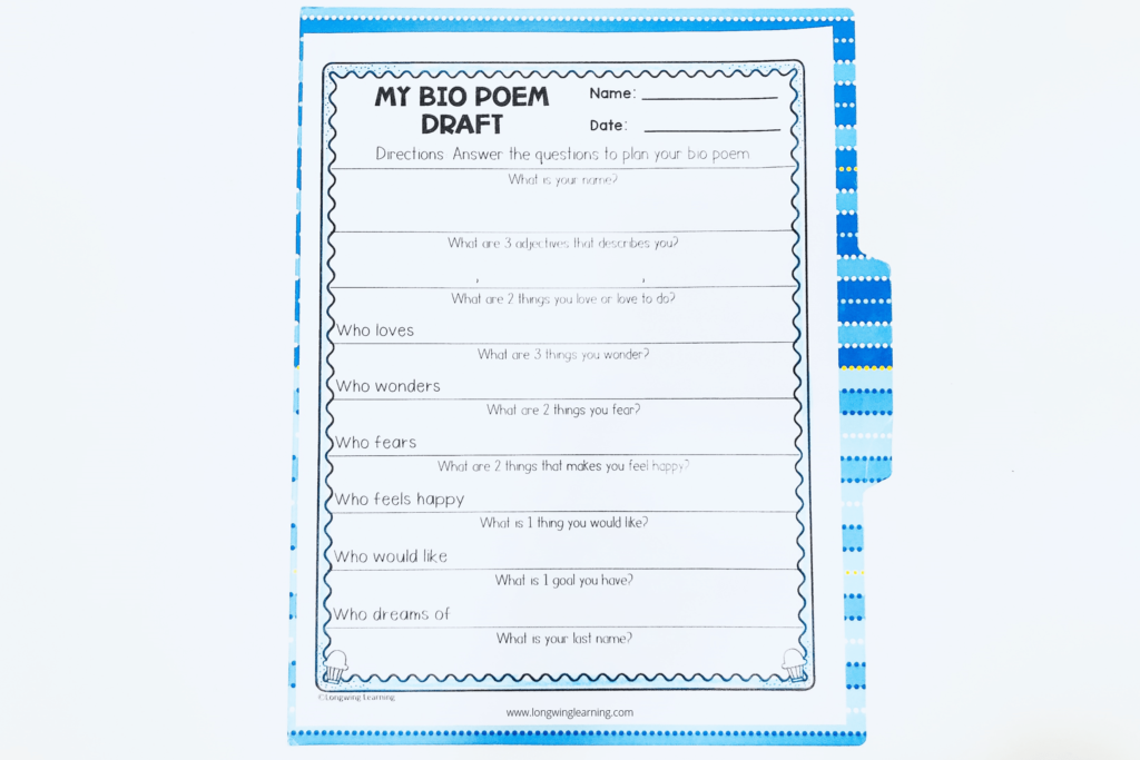 4 Easy Bio Poems Activities For Back To School - Longwing Learning
