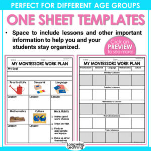 Montessori Work Plan Templates One Sheet Elementary Workplan Weekly ...